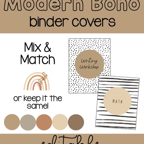 Modern Boho Binder Covers and Spines EDITABLE - Etsy