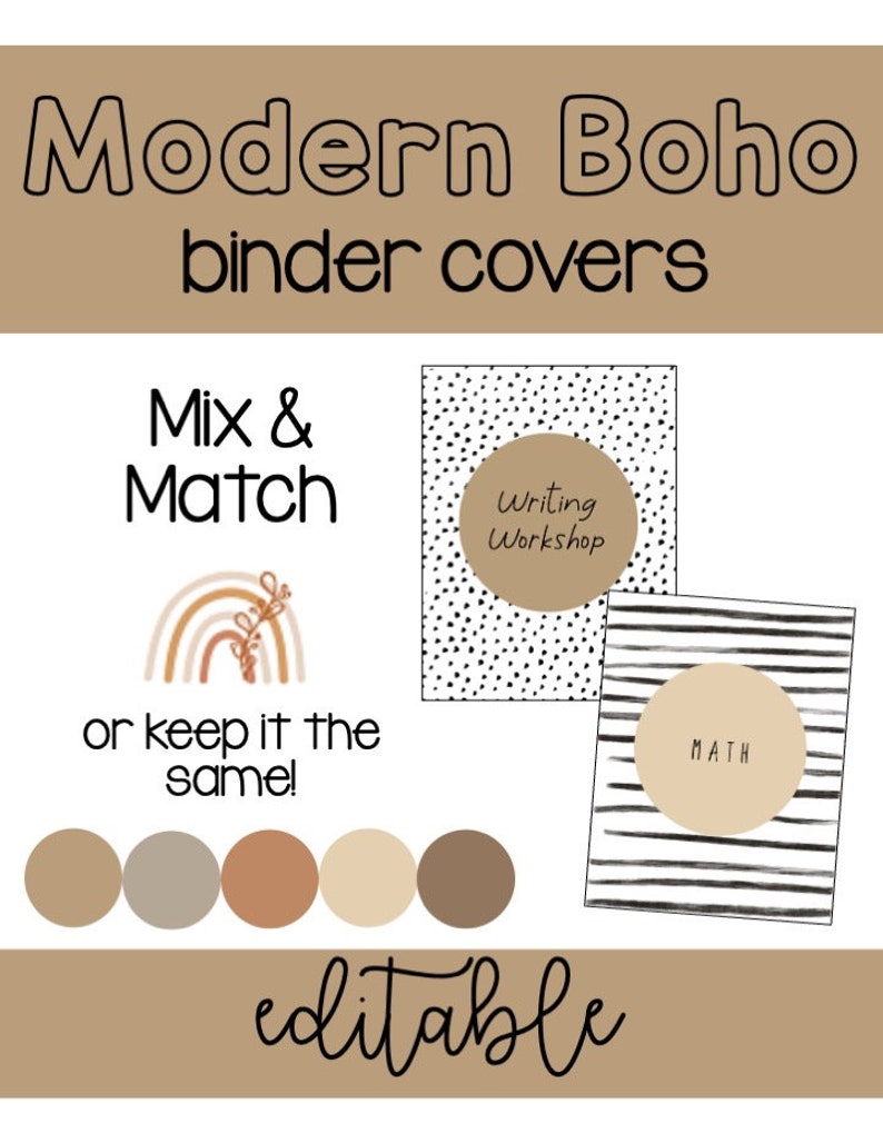 Modern Boho Binder Covers and Spines EDITABLE - Etsy
