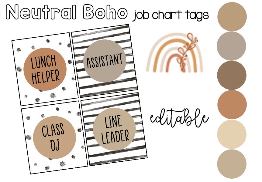 Neutral Boho Class Job Cards - Etsy
