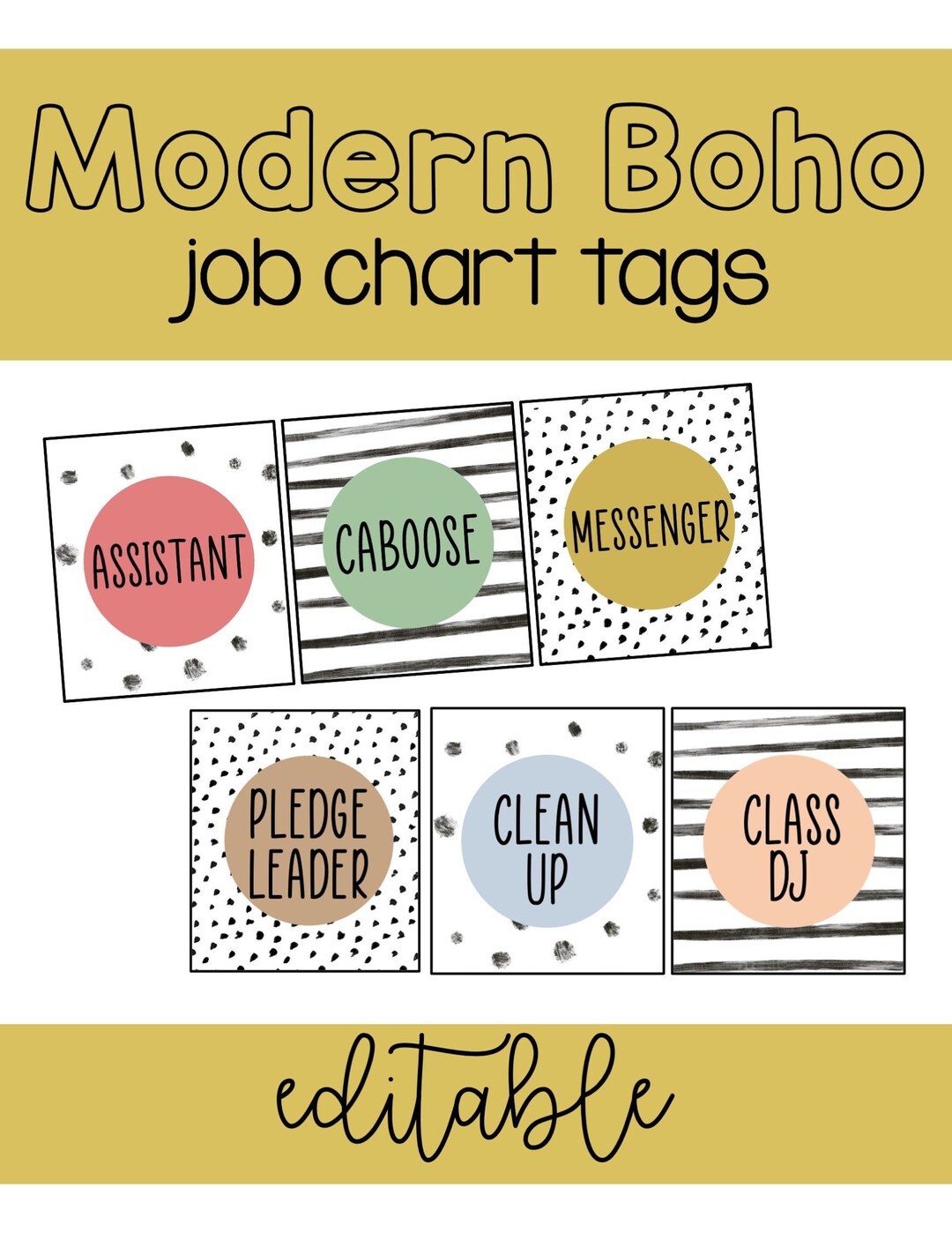 Modern Boho Job Chart Tags - Etsy