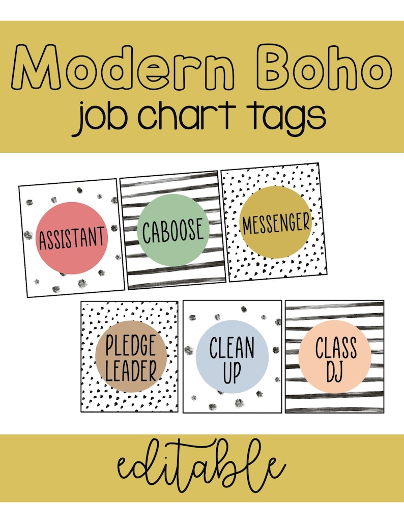 Modern Boho Job Chart Tags - Etsy