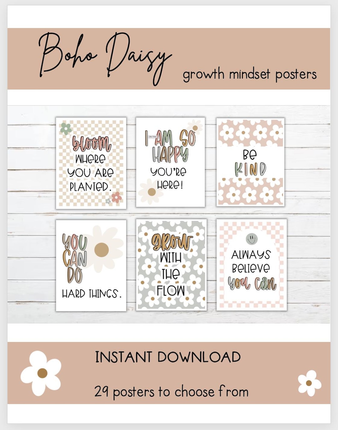 Boho Daisy Classroom Growth Mindset and Inclusion Posters Printable ...