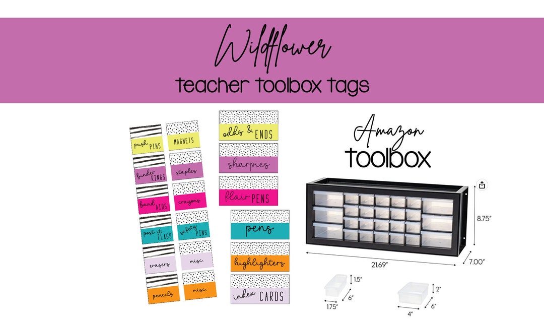 Wildflower Brights Teacher Toolbox Drawer Labels EDITABLE - Etsy