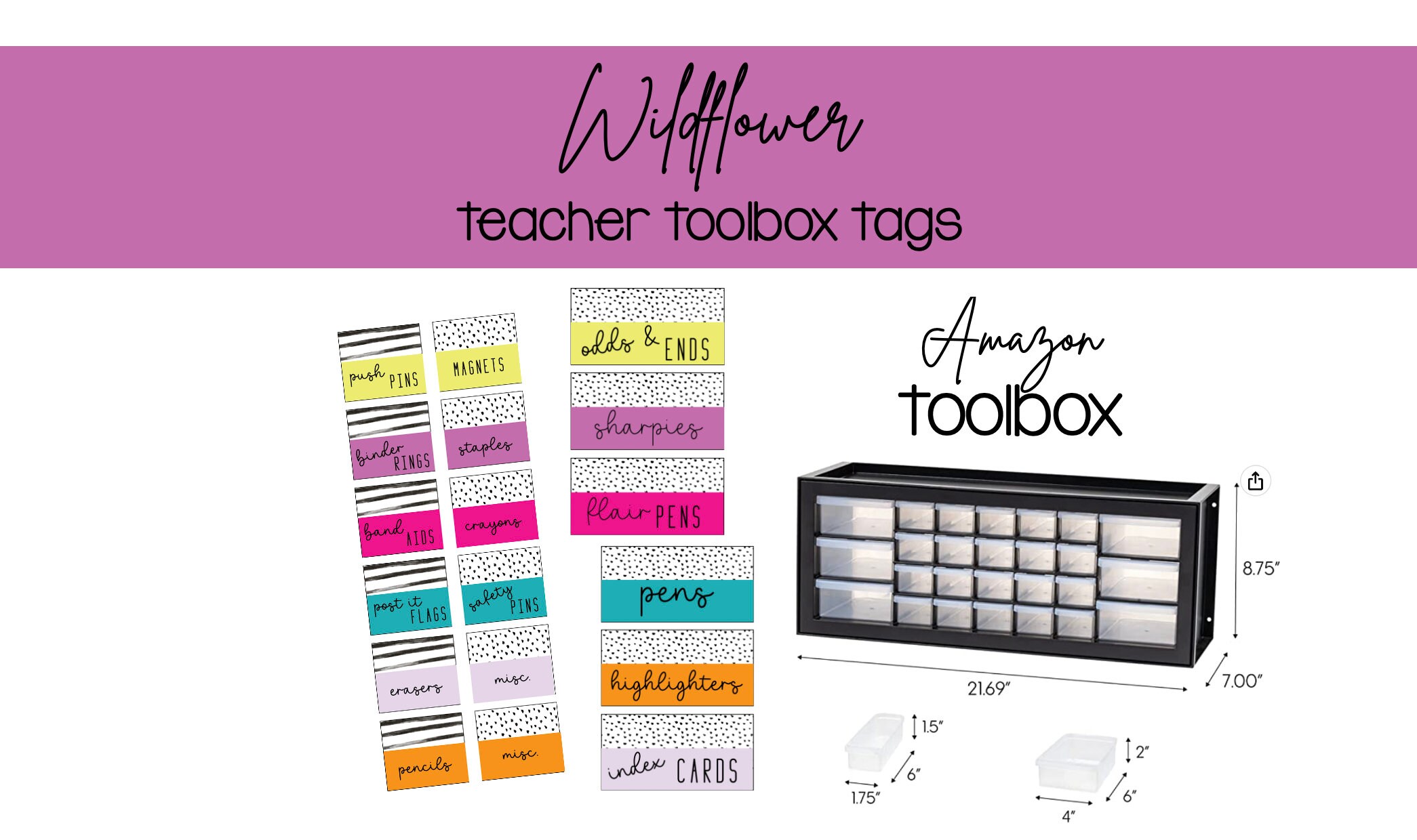 Wildflower Brights Teacher Toolbox Drawer Labels EDITABLE - Etsy