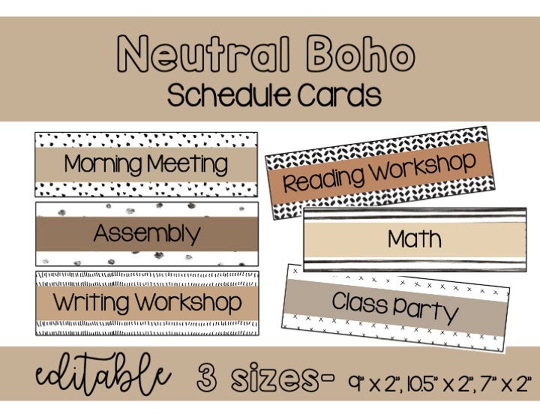 Neutral Boho Schedule Cards EDITABLE - Etsy