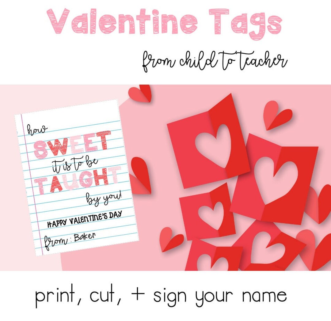 Valentine Printable Tags From Child to Teacher - Etsy