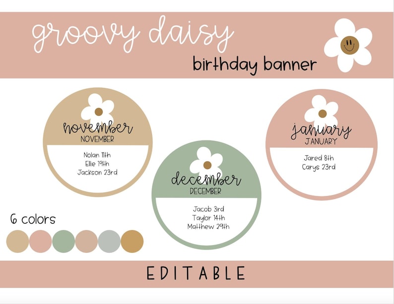 Groovy Daisy Editable Birthday Banner for Classroom Bulletin Boards ...