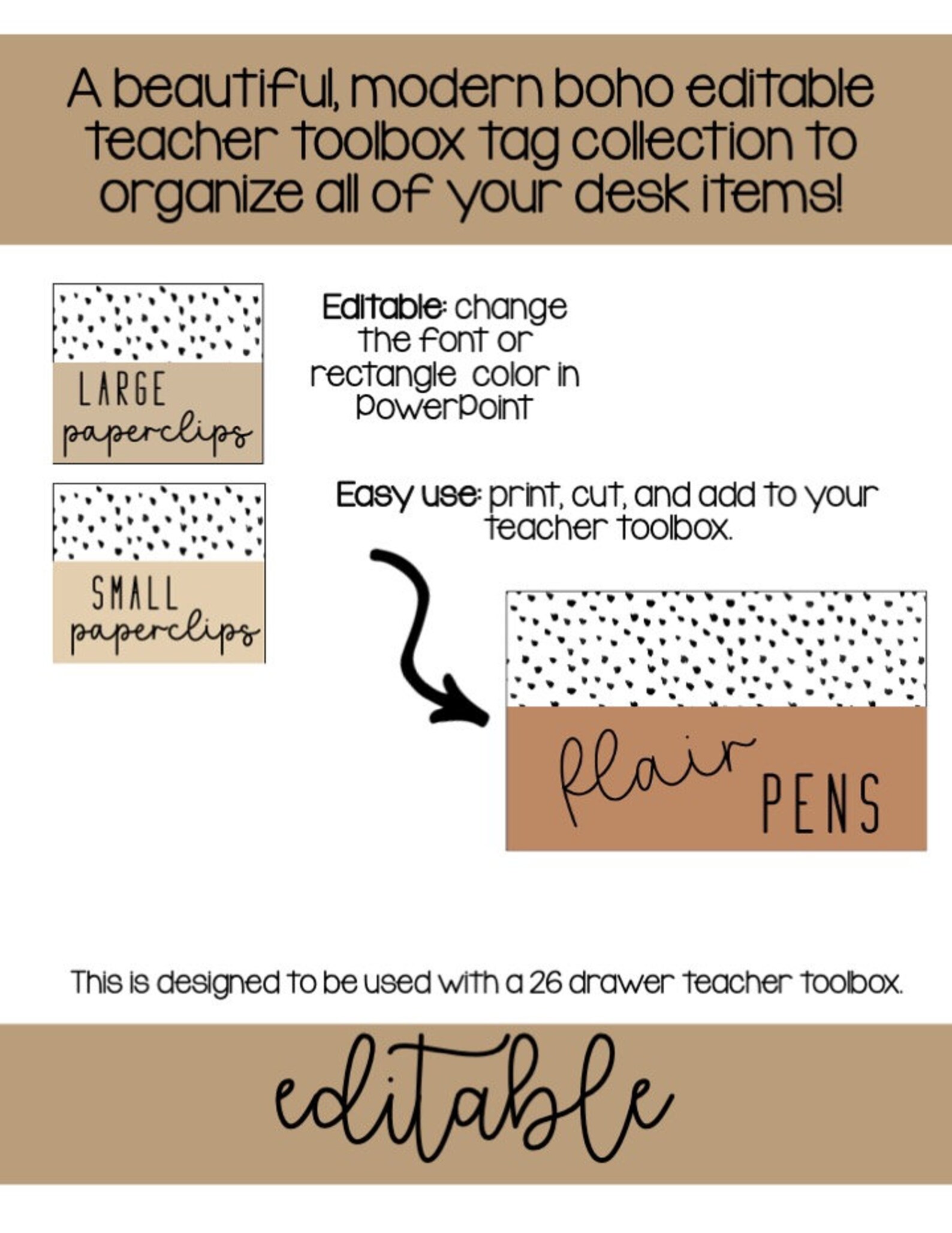 Neutral Boho Teacher Toolbox Drawer Labels EDITABLE - Etsy