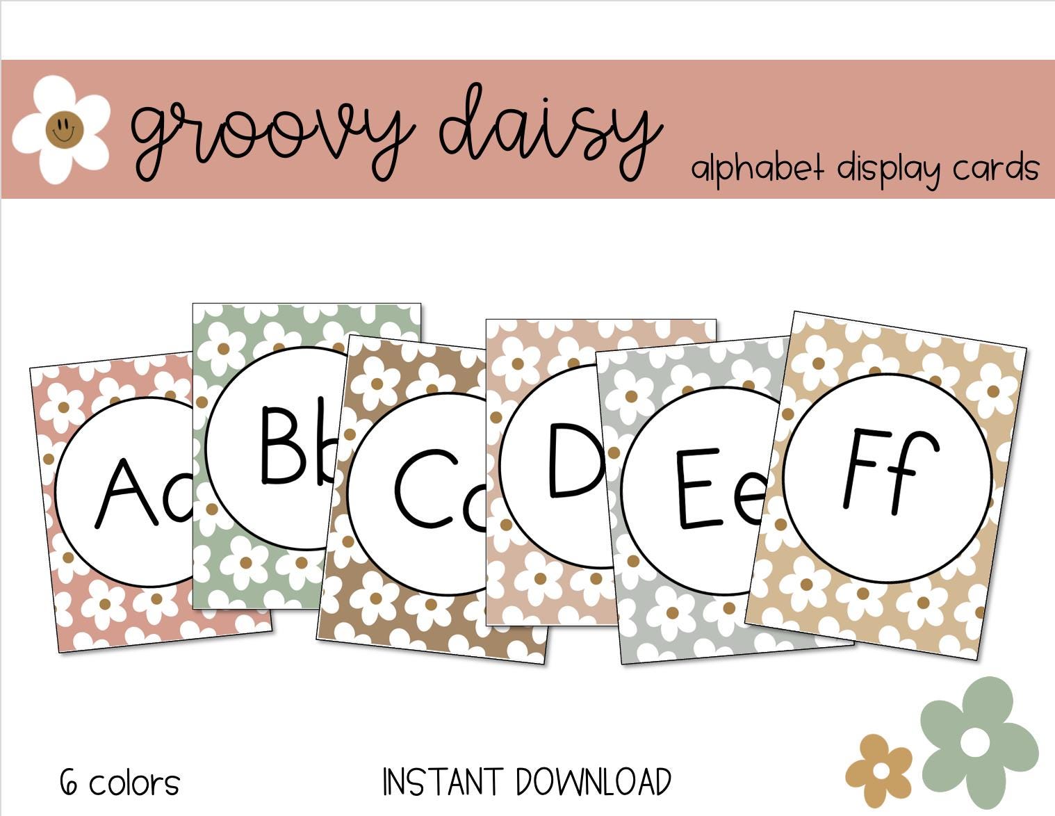 Groovy Daisy Alphabet Display Cards INSTANT DOWNLOAD - Etsy