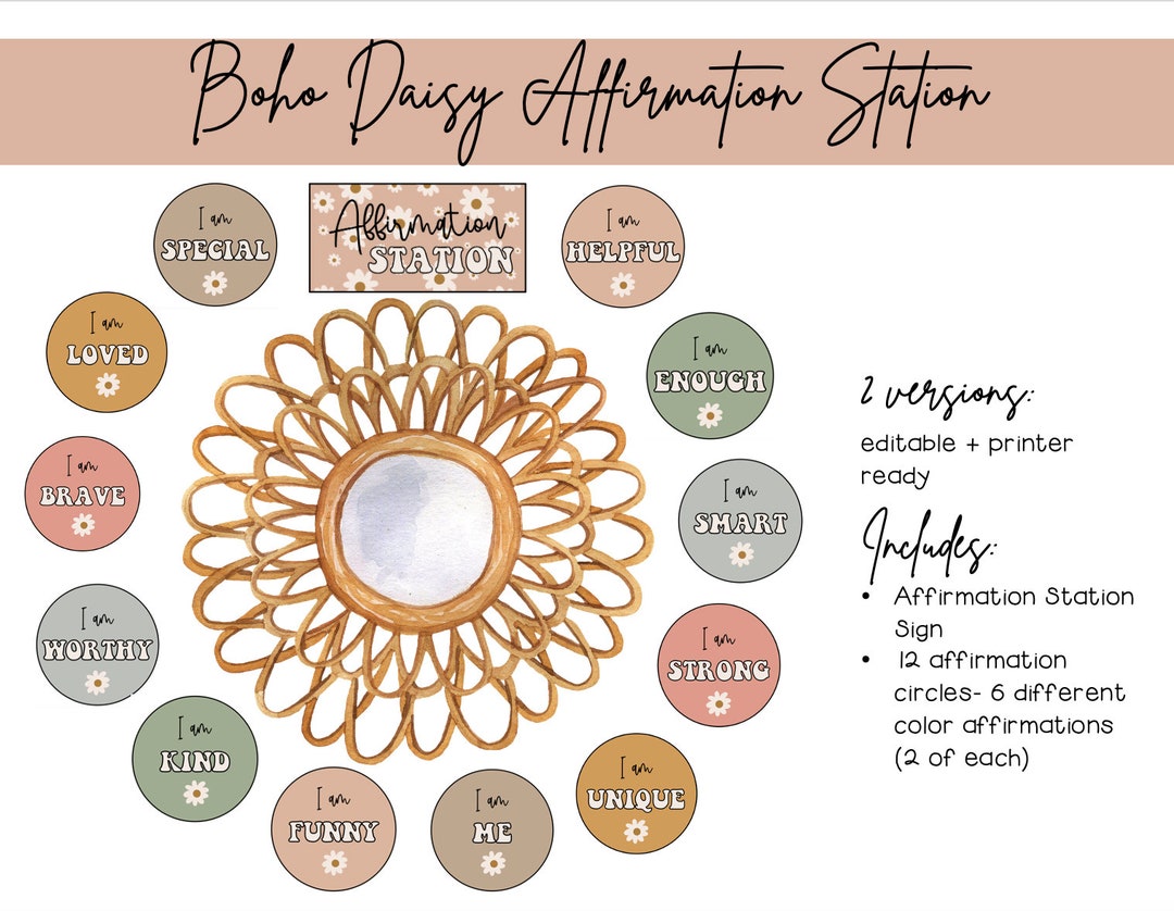 Boho Daisy Affirmation Station Instant Download Boho Classroom - Etsy