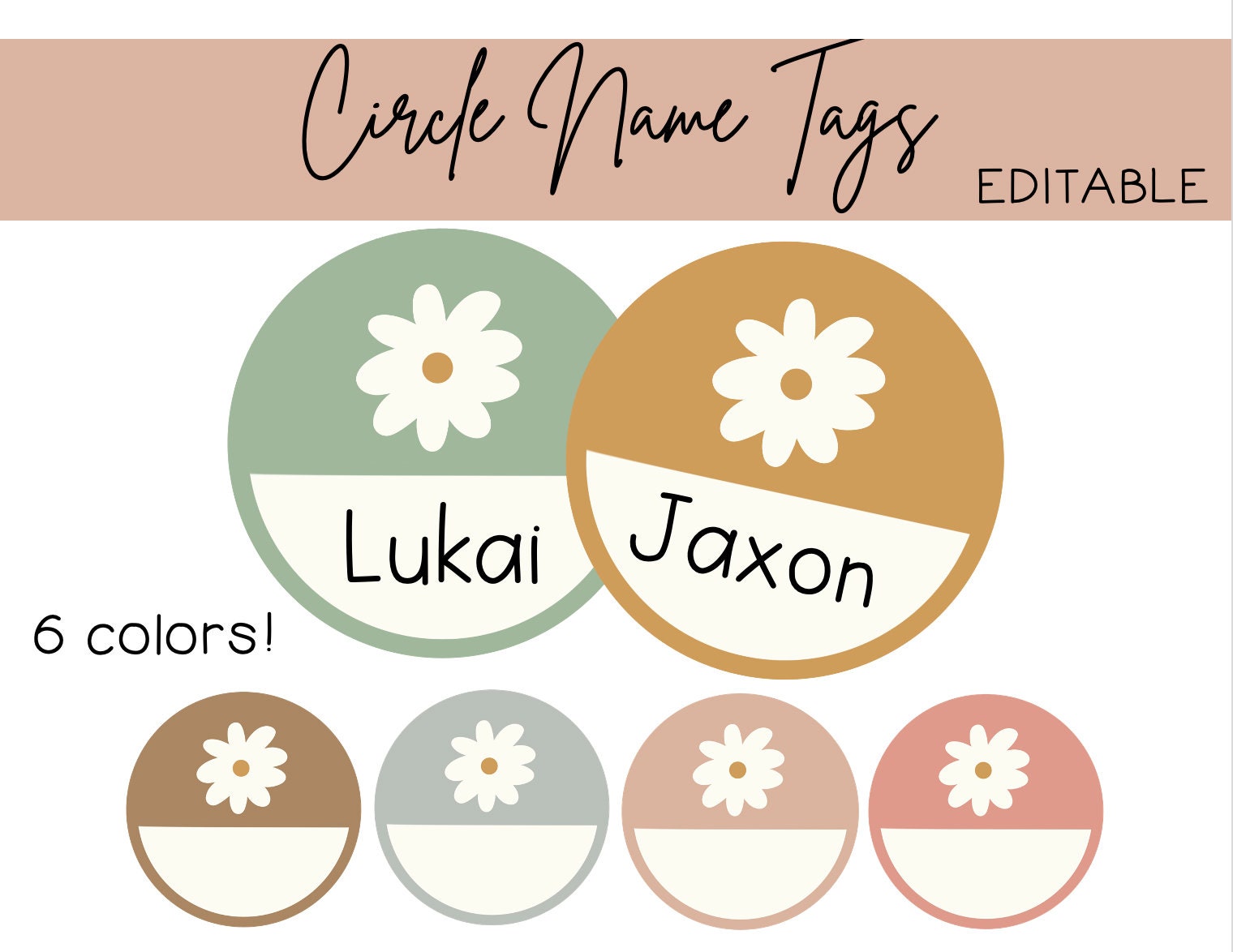 Boho Daisy Editable Circle Tags Bulletin Boards Instant Download - Etsy