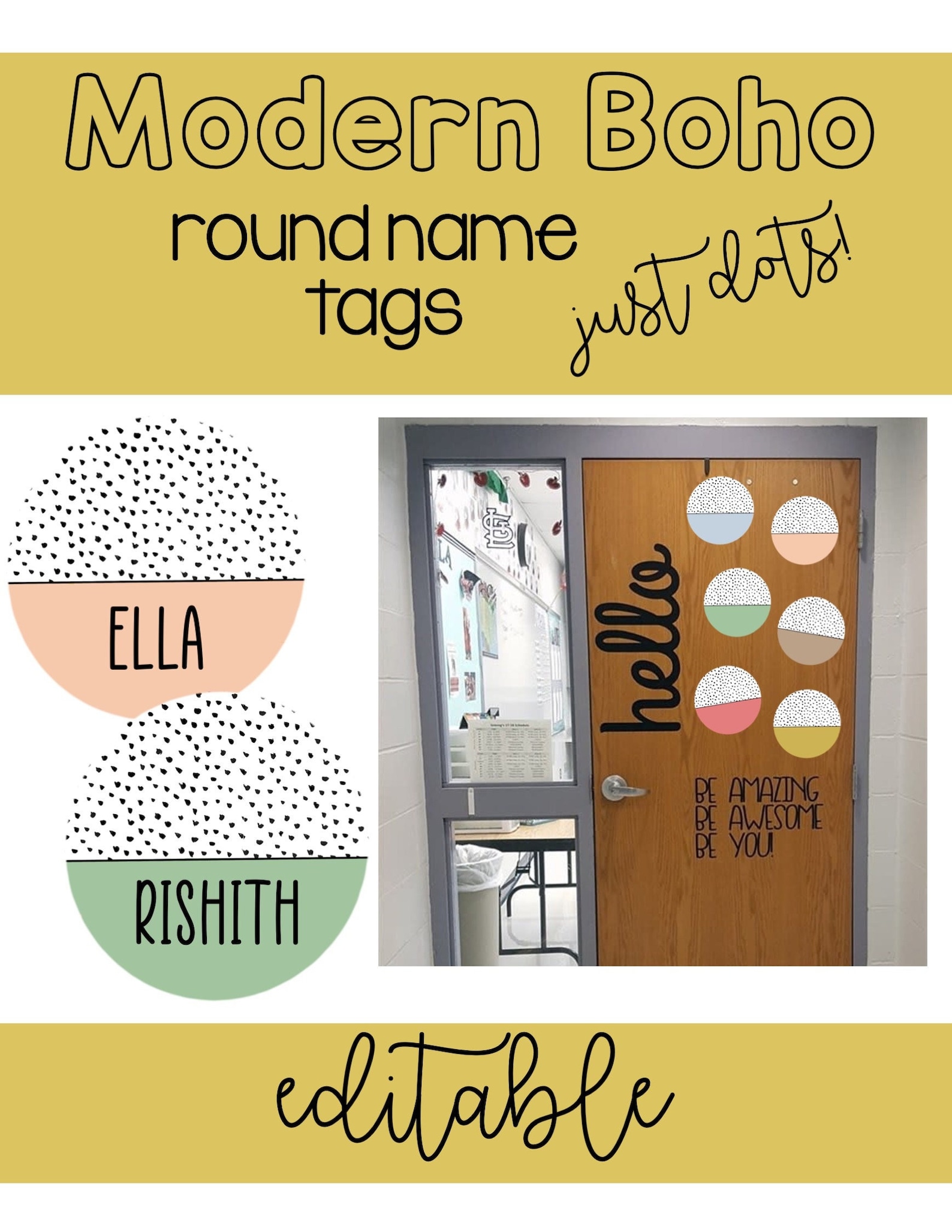 Round Editable Name Tags - Etsy