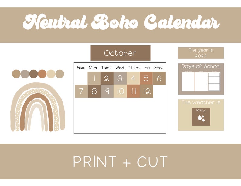 Neutral Boho Printable Calendar Accessories - Etsy