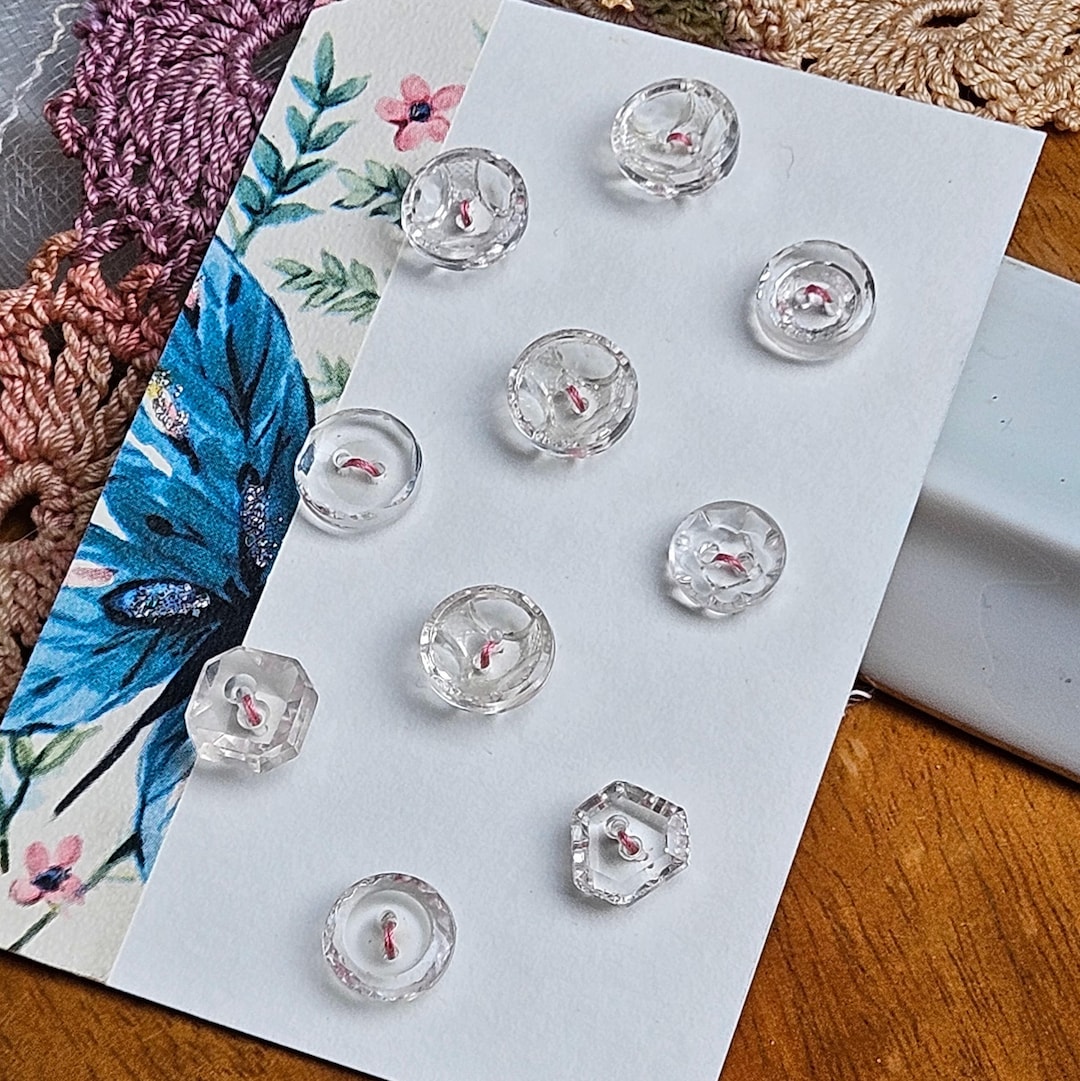 Card of 10 Assorted Antique Clear Glass Buttons - Assorted Shapes and ...