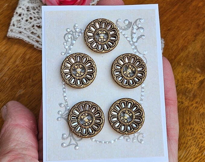 Set of 5 Vintage Antique Gold Mirror Back Buttons - Filigree Motif ...
