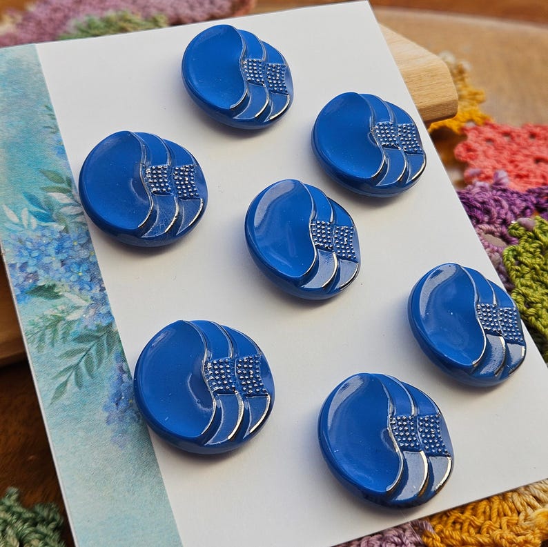 Vintage Czech Glass Buttons - Cobalt Blue - NOS - Set of 7 - Etsy