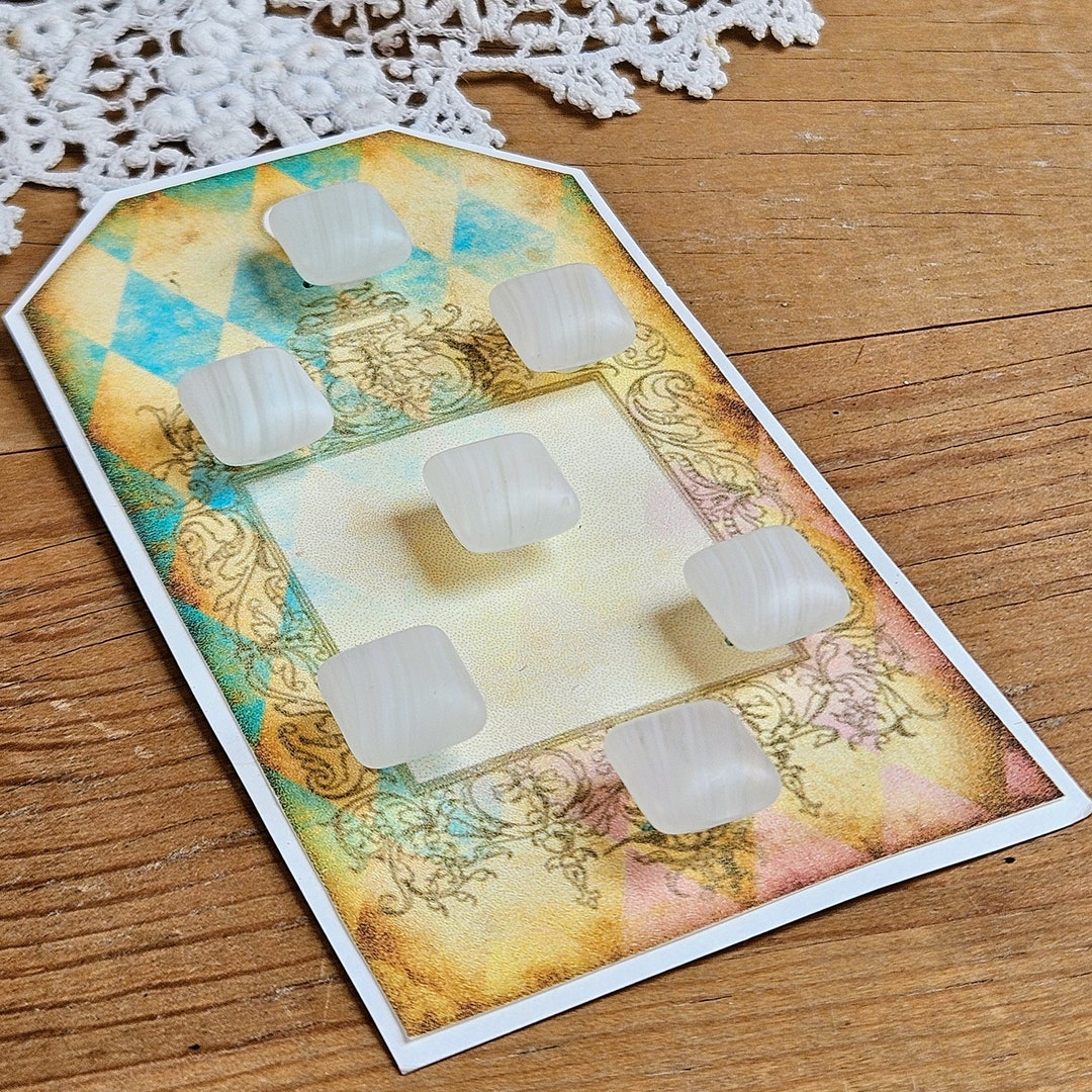 Vintage Czech Glasss Buttons - Square Frosted White Molded Glass ...