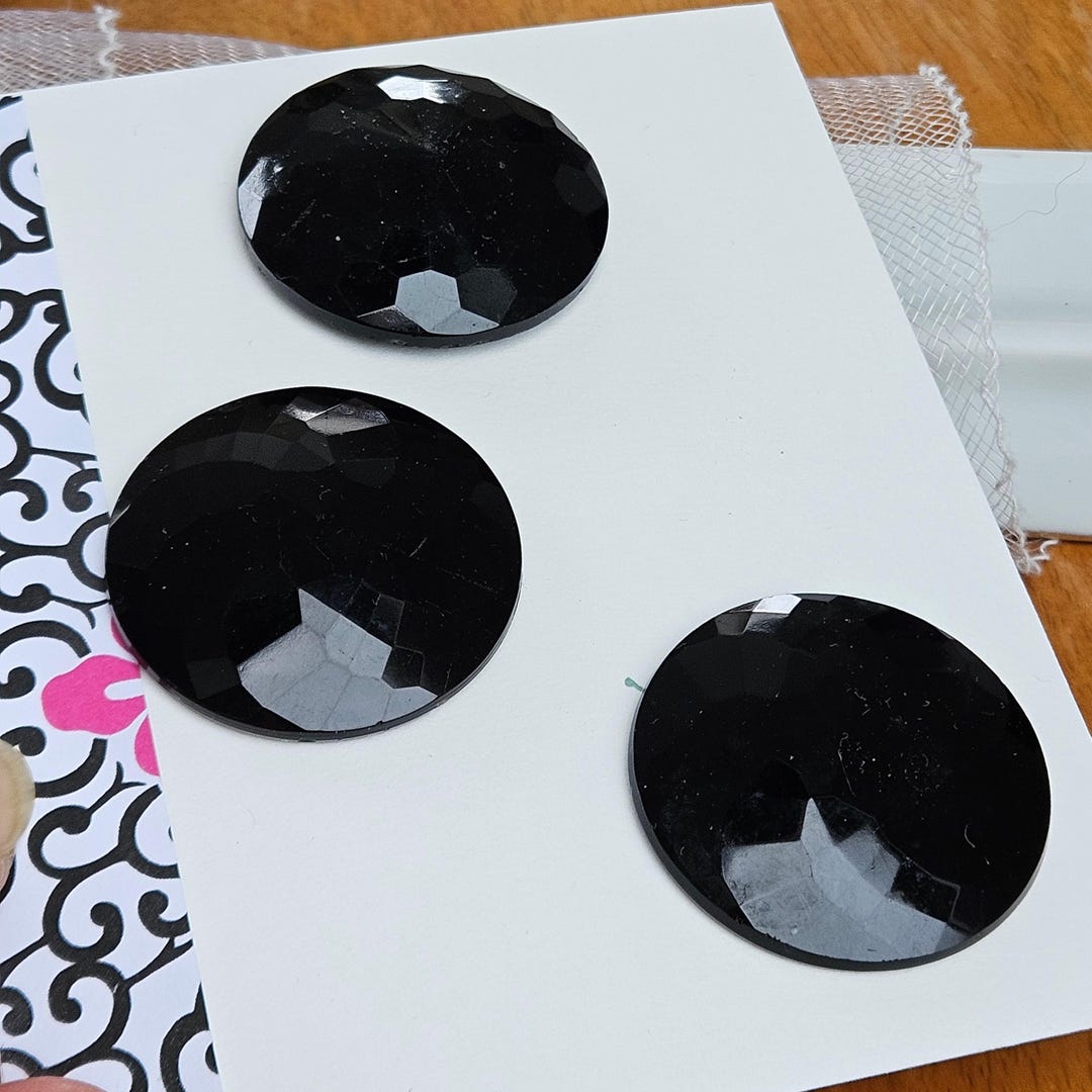 Set of 3 Extra Large Antique Glass Buttons - Jet Black - Early 1900s ...