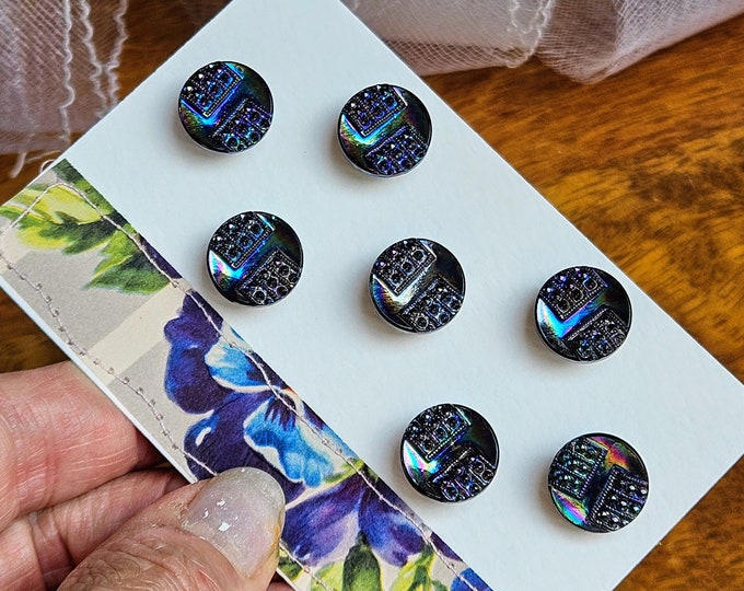 Antique Czech Glass Buttons Art Deco Black Glass With Metallic Luster ...
