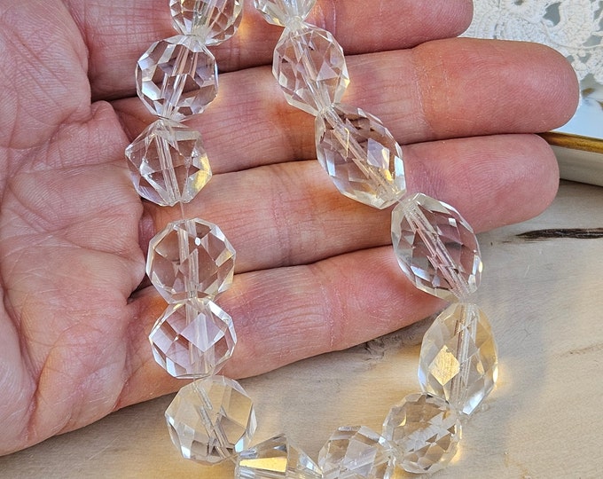 Destash Clear Antique Glass Beads Strand of 23 Beads Vintage Cut Glass ...