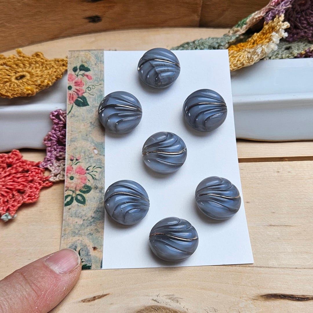Vintage Czech Glass Buttons With Self Shanks - Soft Gray Swirl Pattern ...