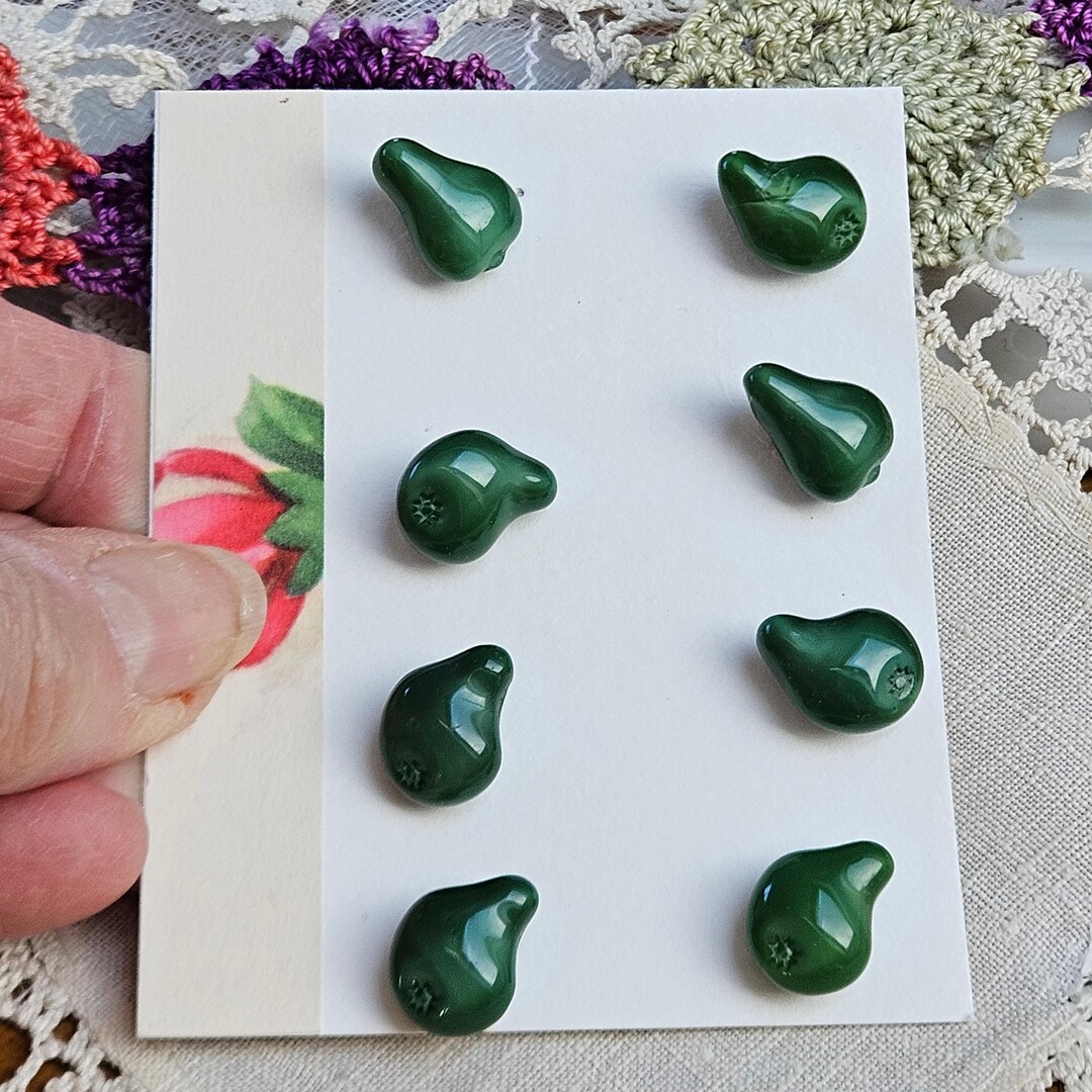 Set of 8 Vintage Czech Glass Buttons - Pear Shape Fruit - Deep Green - Etsy