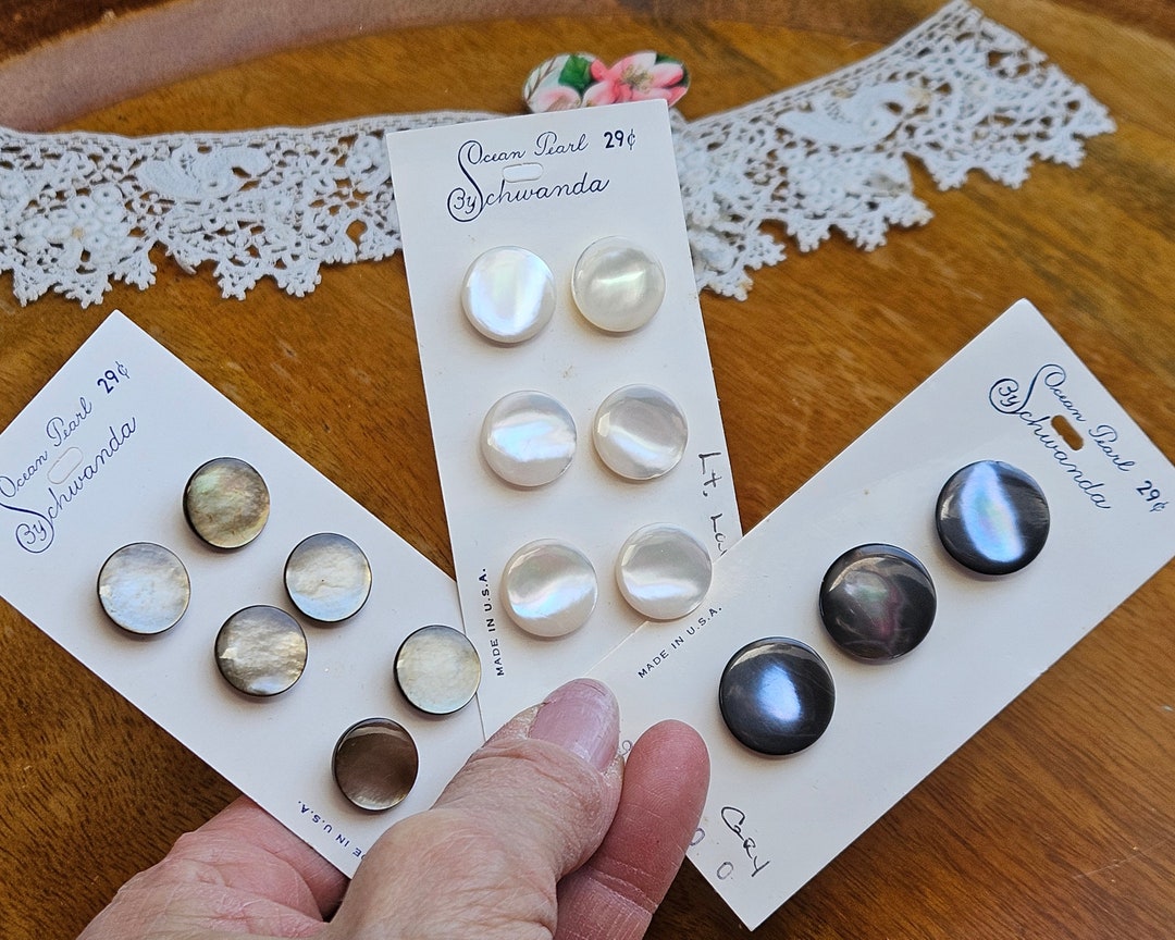 3 Original Schwanda Button Cards - Mother of Pearl Buttons - Cream and Gray - Etsy