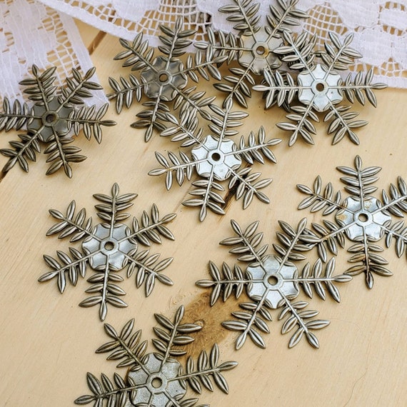 10 Snowflake Silver Metal Stampings Craft Supplies | Etsy