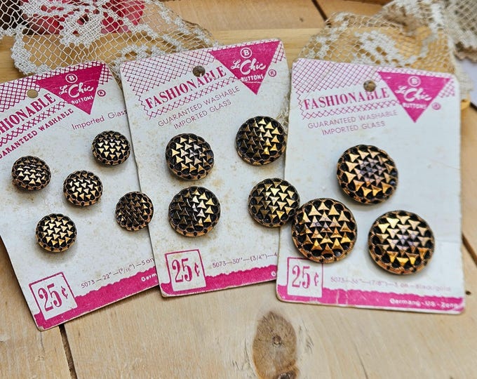 Vintage Le Chic Glass Buttons: Black and Gold, Germany US Zone (12 ...