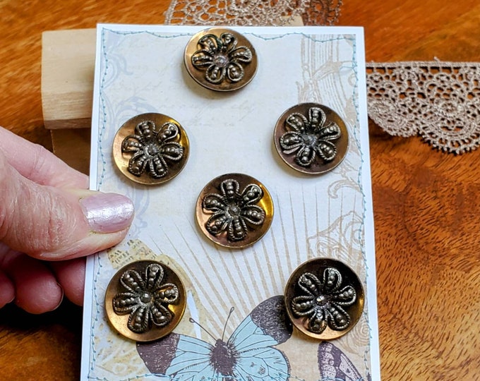Antique Brass Buttons With Filgree Flower Center - Brass Loop Shanks ...