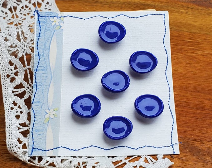 Cobalt Blue Vintage Czech Glass Buttons NOS Buttons Card of 7 Matching ...