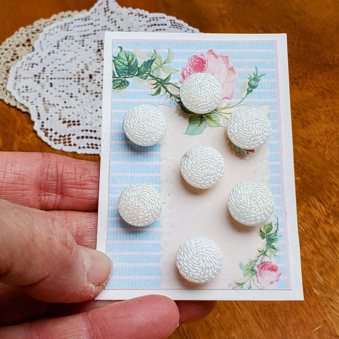 7 White Vintage Czech Glass Buttons - Iridescent Luster - Small Round ...