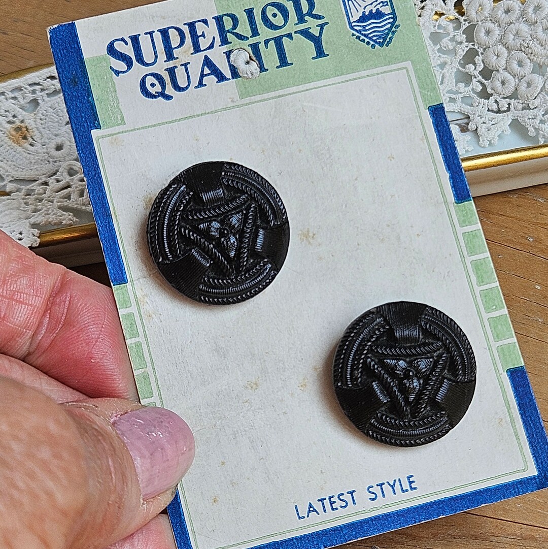 Original Card of Czech Glass Buttons Vintage superior Quality Brand Jet ...