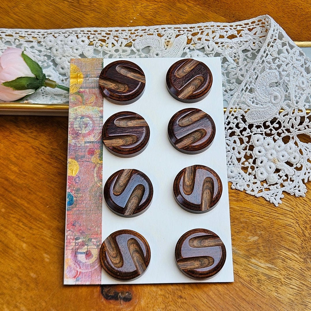 Vintage Wood Inlay Buttons - Metal Loop Shank - Chocolate Brown Color ...