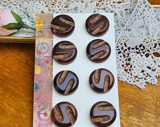 Vintage Wood Inlay Buttons - Metal Loop Shank - Chocolate Brown Color ...