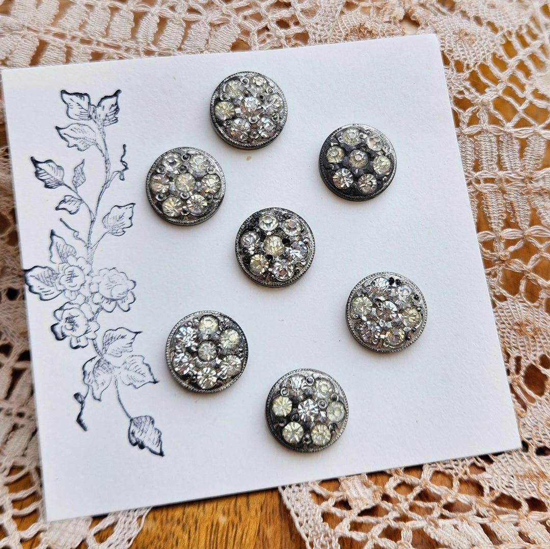 Antique Metal Rhinestone Buttons - Loop Shanks - Set of 7 - 14.25mm - Etsy