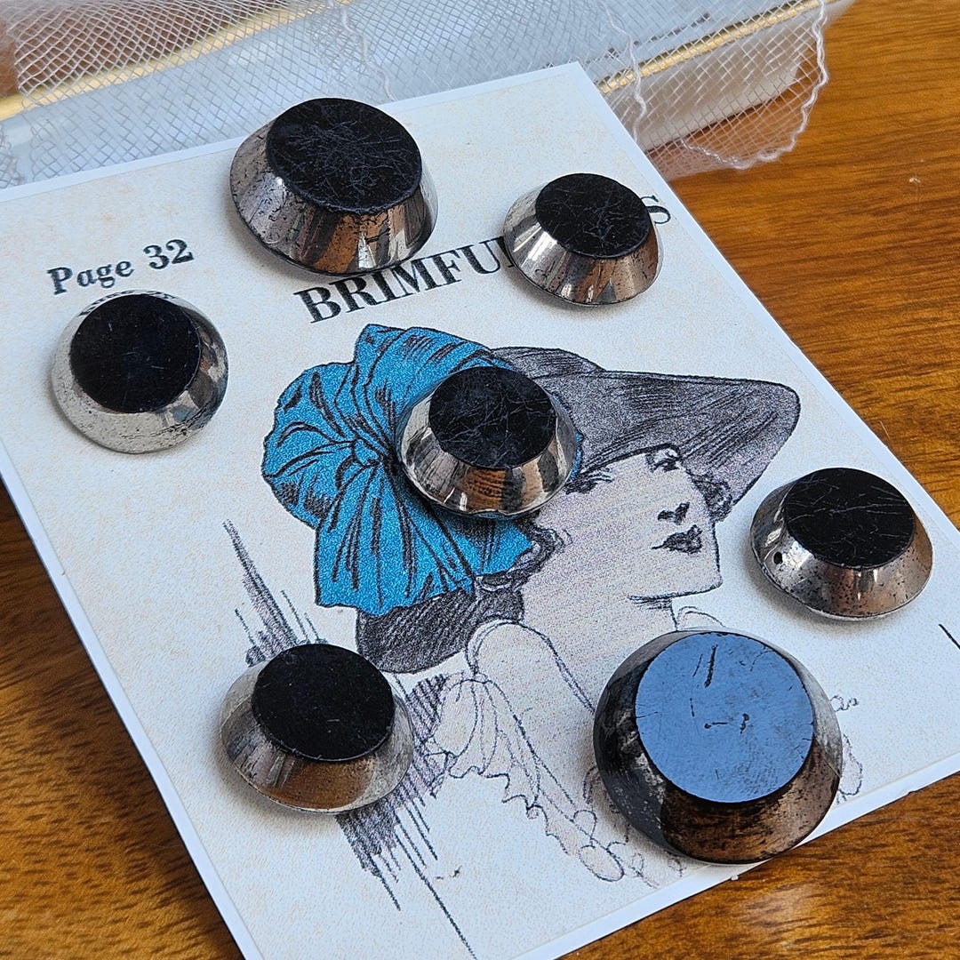 Art Deco Czech Glass Buttons: Jet Black Silver Trim, Assorted Sizes ...