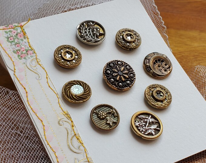 Vintage Mirror Back and Picture Buttons Assortment Early 1900s Card of ...