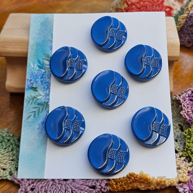 Vintage Czech Glass Buttons - Cobalt Blue - NOS - Set of 7 - Etsy