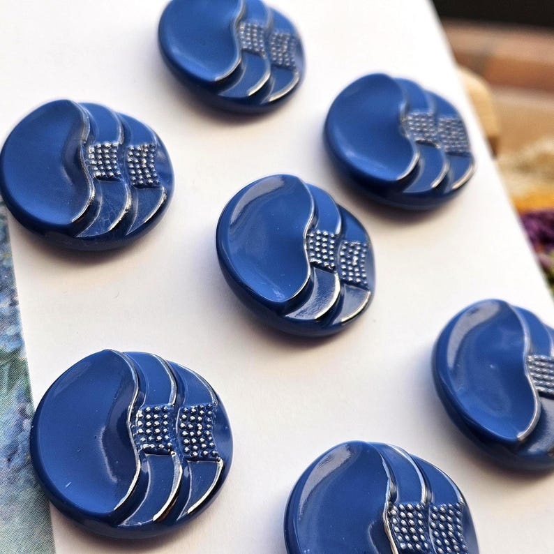 Vintage Czech Glass Buttons - Cobalt Blue - NOS - Set of 7 - Etsy