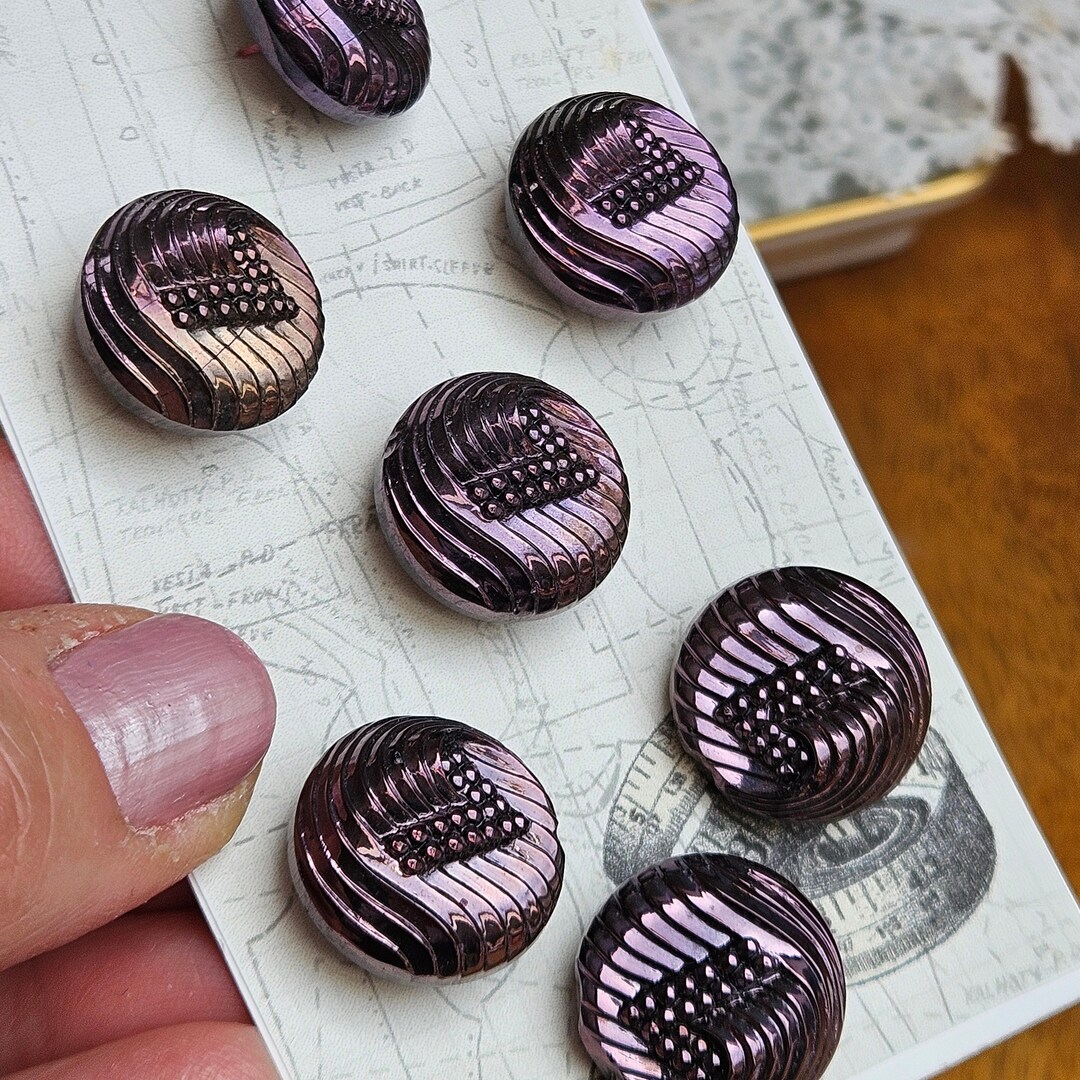 Vintage Czech Glass Buttons - Black and Maroon Fire Polish - Set of 7 ...