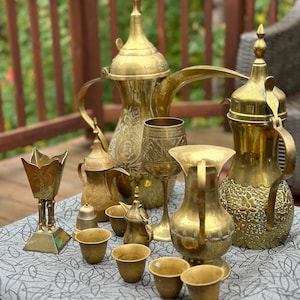 Saudi Arabian Brass Serving Pots and Cups - MCM - Etsy