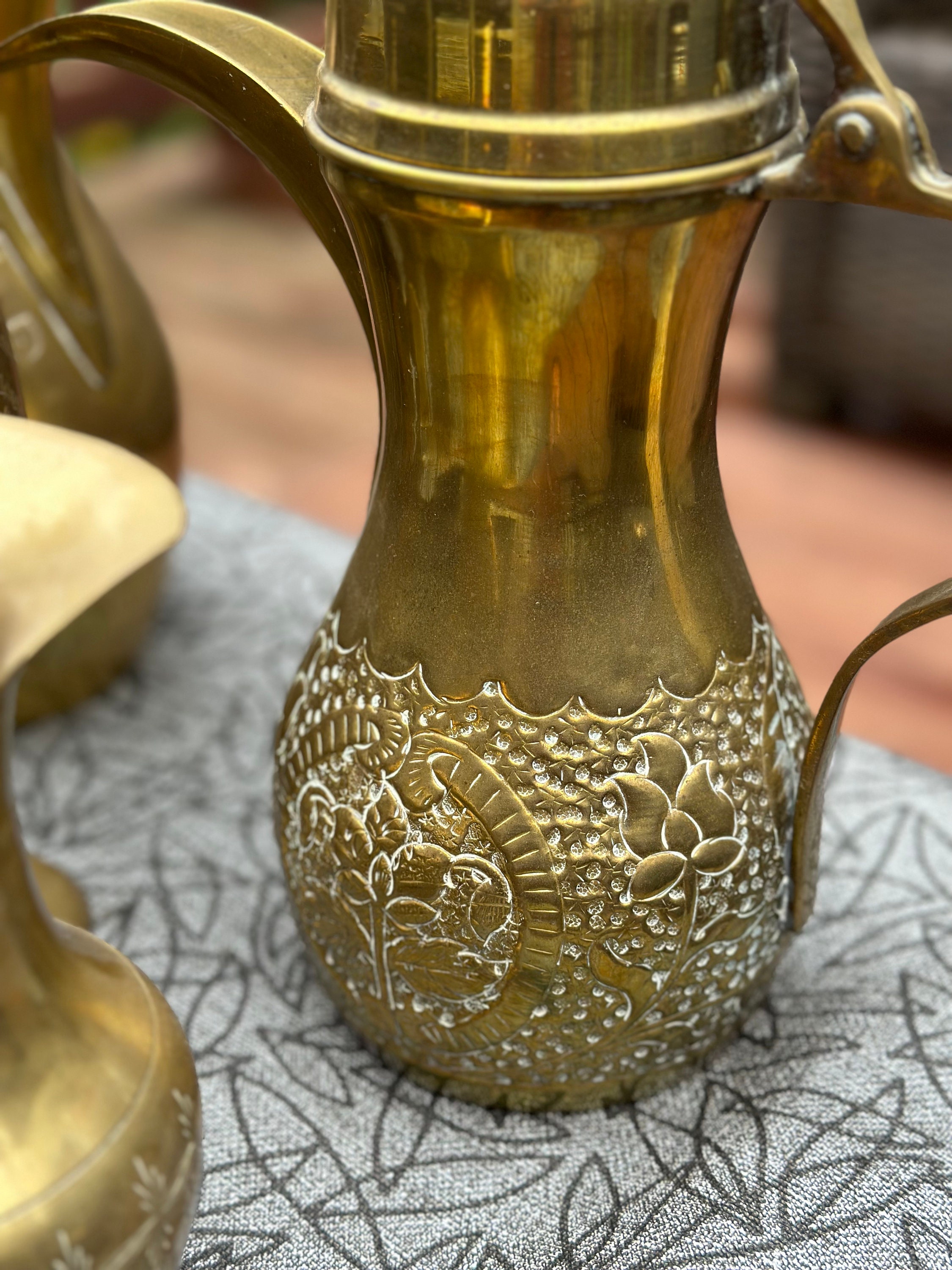 Saudi Arabian Brass Serving Pots and Cups MCM - Etsy