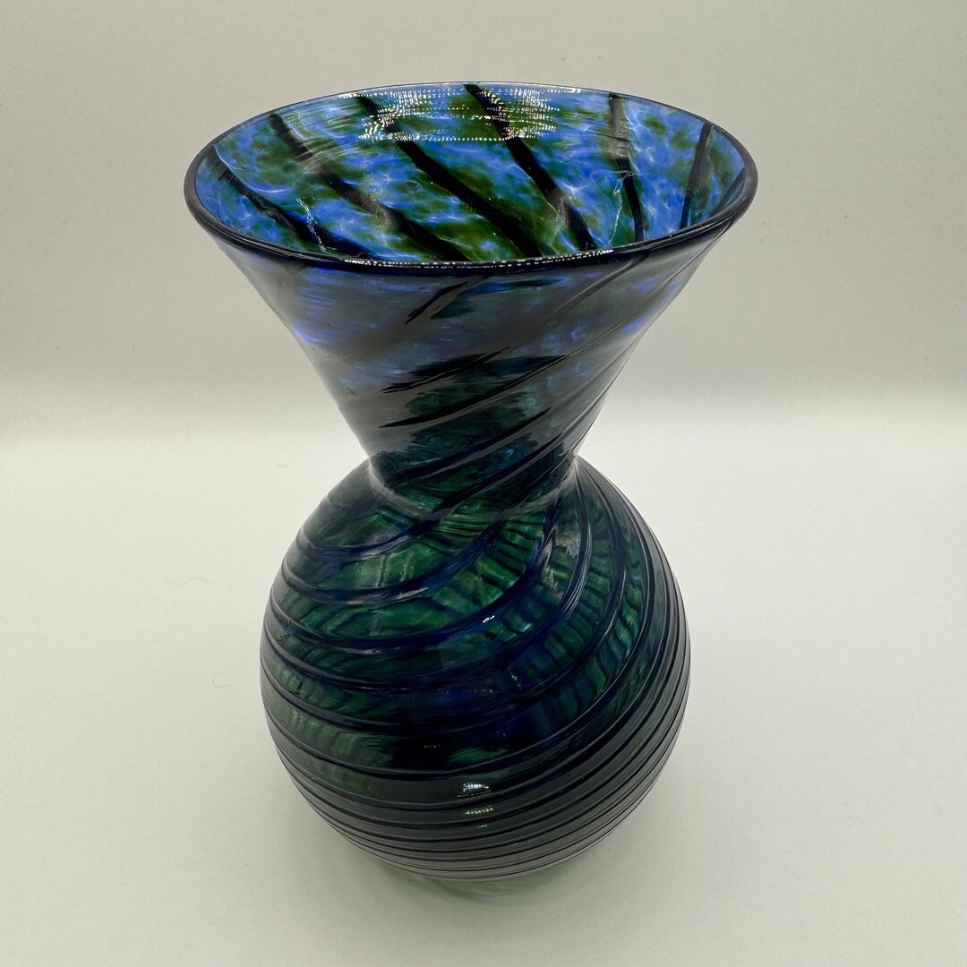 Hand-blown Swirl/twist Art Glass Vase - Blues, Greens, Lime - Etsy