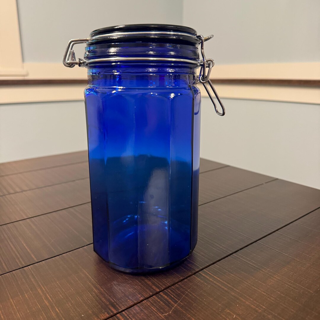 Cobalt Blue Round/paneled Bail Closure Kitchen Jar Canister (medium ...