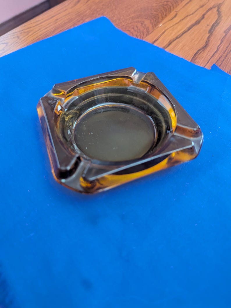 Amber Glass Ashtray With Four Cut Outs - Etsy