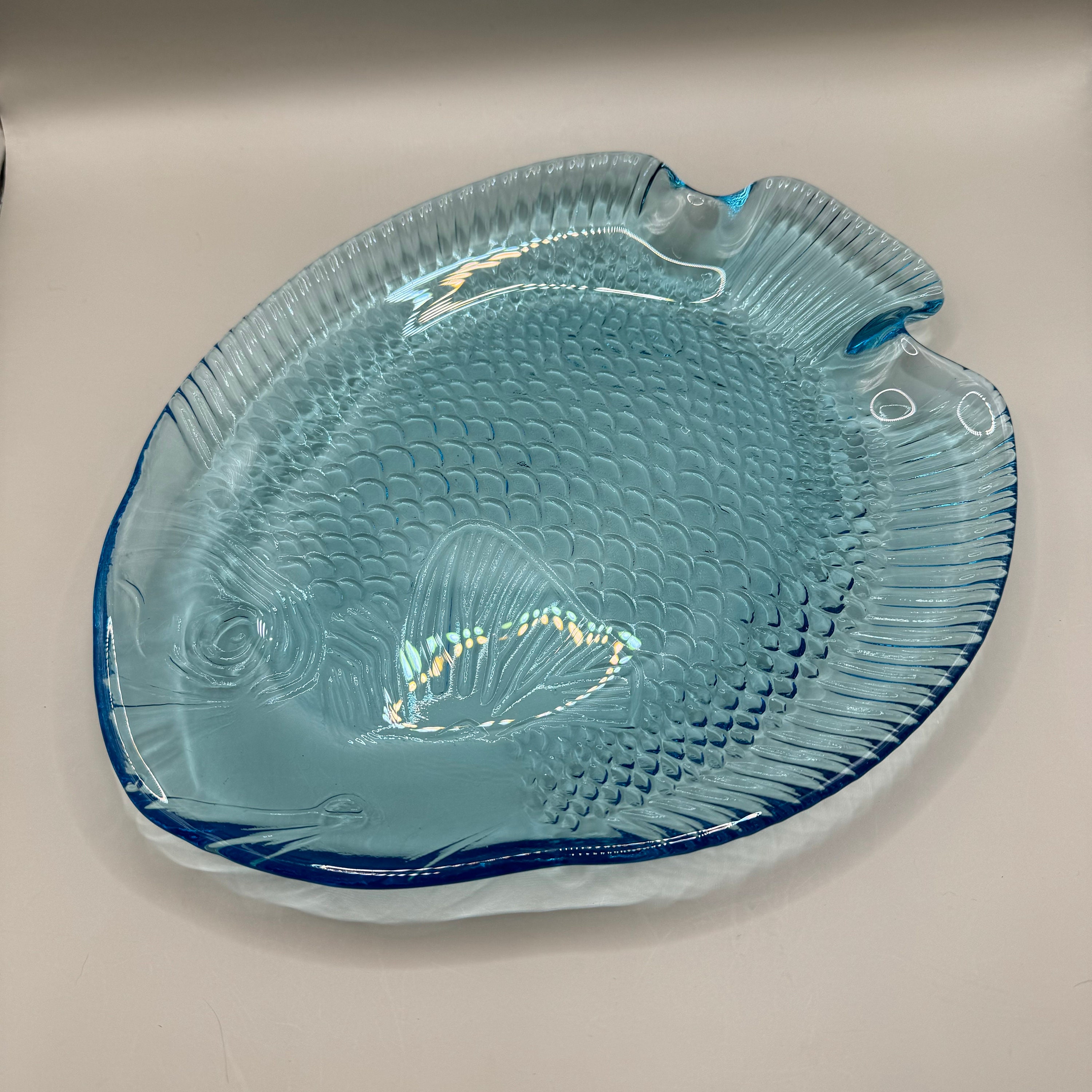 Ice Blue Glass Fish Serving Dish/plate - 10.75" X 8.5" - Etsy