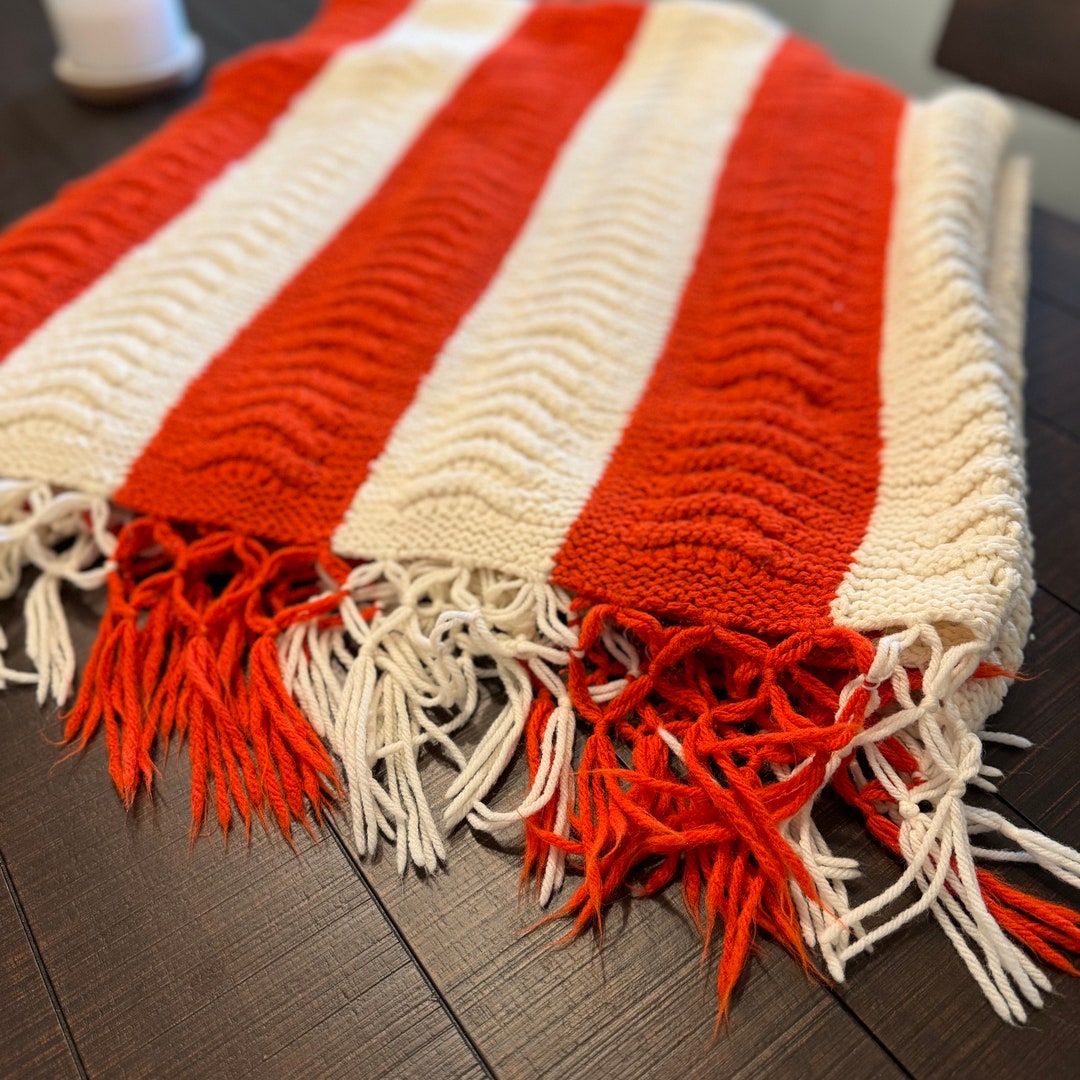 Orange and Off-white Crocheted Afghan With "fashioned By" Tag-vintage ...
