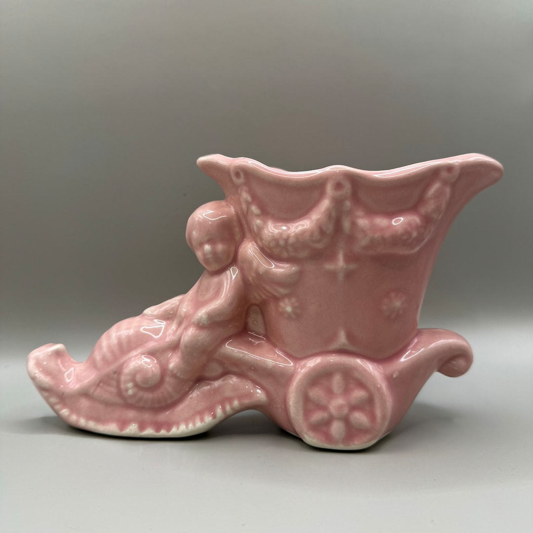 Mccoy Pottery Angel Riding Snail Pulling Shell Cart Planter - Pastel ...
