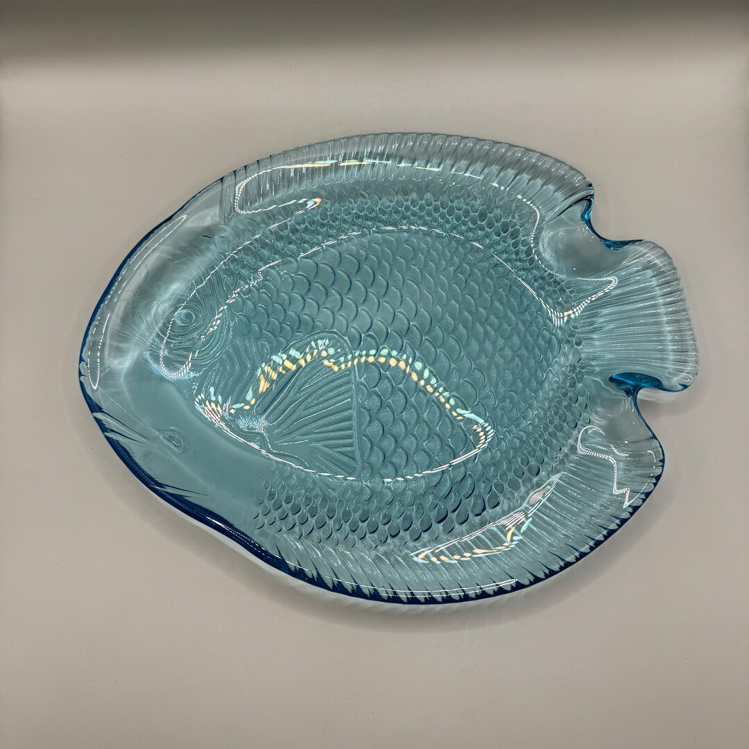 Ice Blue Glass Fish Serving Dish/plate - 10.75" X 8.5" - Etsy